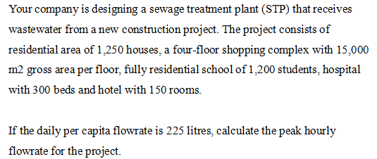 Solved , Calculate the peak hourly flowrate for the project | Chegg.com