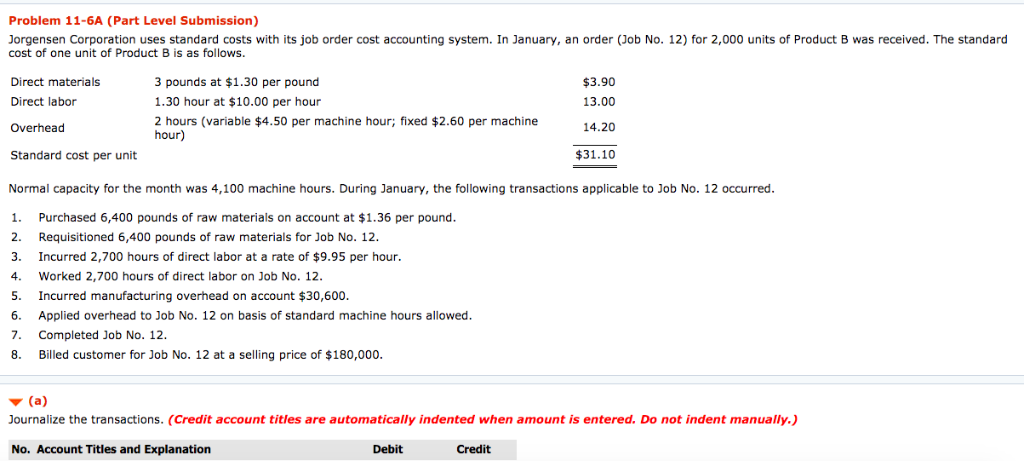 Solved Problem 11-6A (Part Level Submission) Jorgensen | Chegg.com