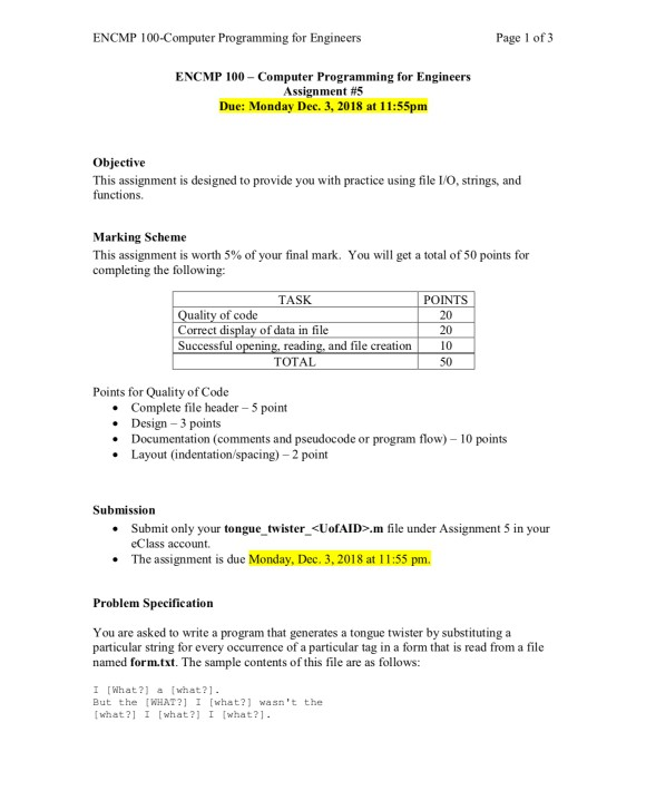 Encmp 100 Computer Programming For Engineers Page 1 