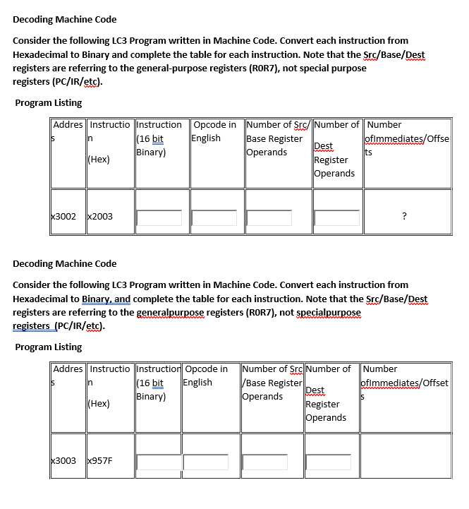 Solved Decoding Machine Code Consider the following LC3 | Chegg.com