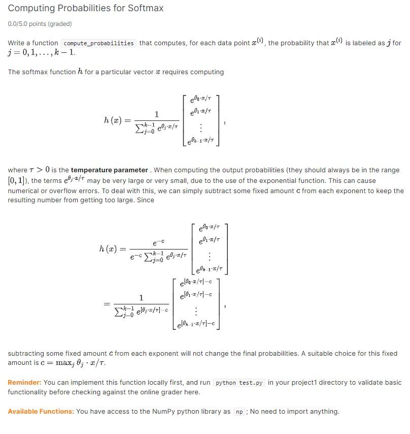 Solved Computing Probabilities for Softmax 0.0/5.0 points | Chegg.com