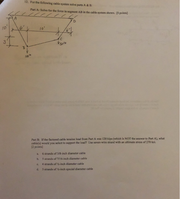 Solved 12. For the following cable system solve parts A & B: | Chegg.com