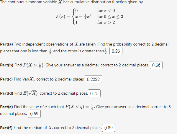 Solved The continuous random variable x ﻿has cumulative | Chegg.com