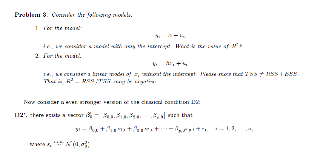Problem 3. Consider the following models: 1. For the | Chegg.com