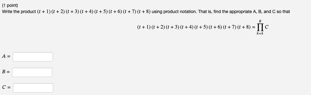 Solved (1 point) Write the product | Chegg.com