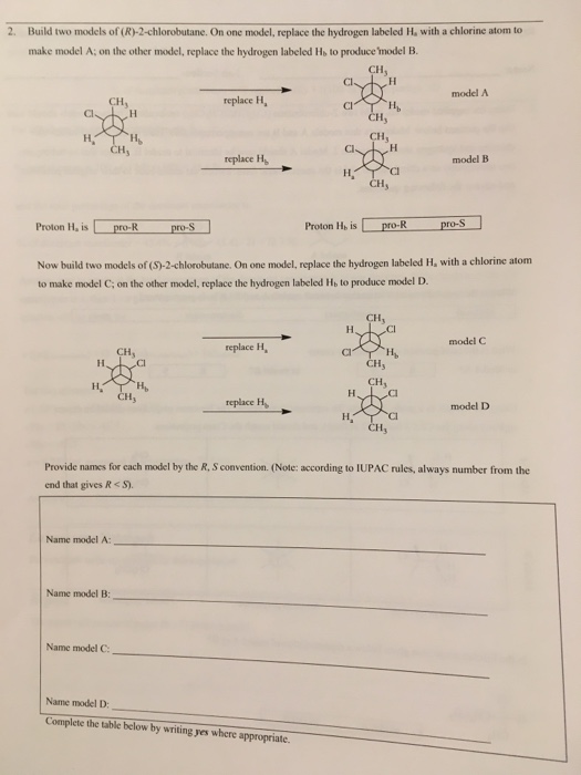 Solved 2. Build two models of (R)-2-chlorobutane. On one | Chegg.com