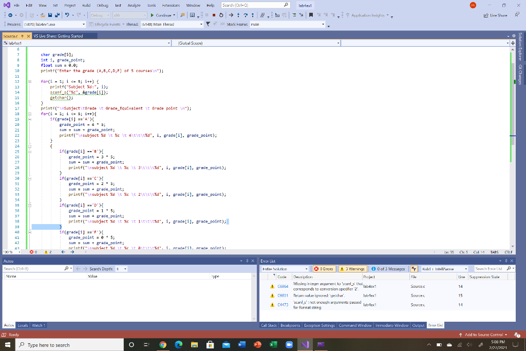 Solved I'm having trouble with my code in visaul Studio | Chegg.com