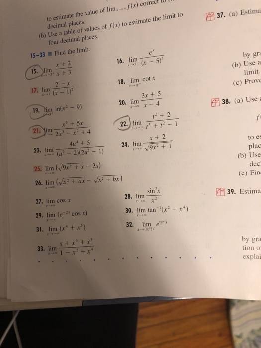 Solved to estimate the value of lim,(x) correct IU decimal | Chegg.com