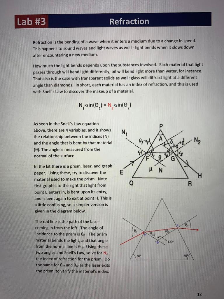 Solved Lab #3 Refraction Refraction is the bending of a wave | Chegg.com
