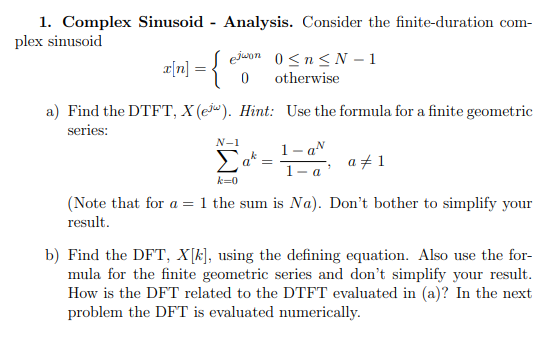 Solved 0 1. Complex Sinusoid - Analysis. Consider the | Chegg.com