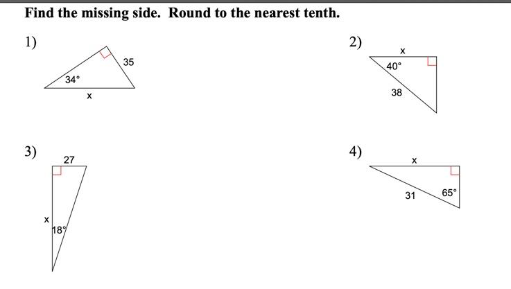 Solved Find the missing side. Round to the nearest tenth. 1) | Chegg.com