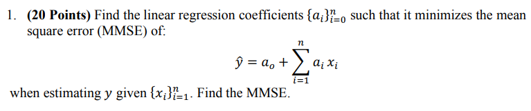 Solved 1. (20 Points) Find the linear regression | Chegg.com