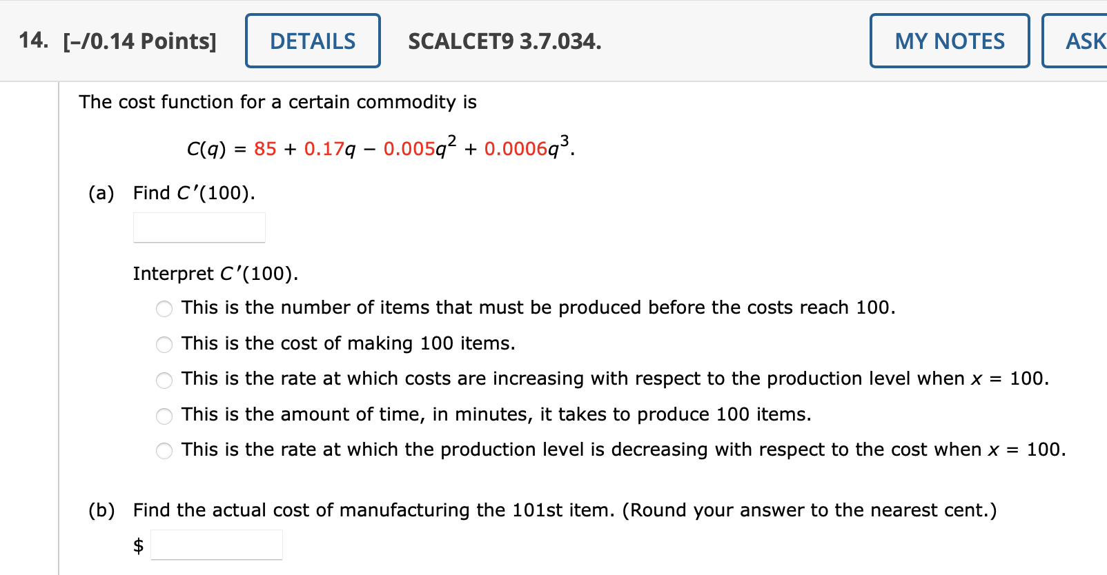 Solved The cost function for a certain commodity is | Chegg.com