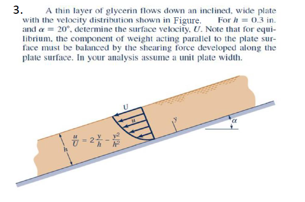 Solved 3. A thin layer of glycerin flows down an inclined, | Chegg.com