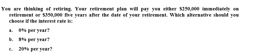 Solved You are thinking of retiring. Your retirement plan | Chegg.com