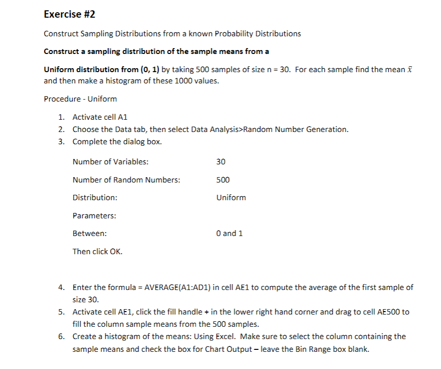 Solved Exercise #2 Construct Sampling Distributions from a | Chegg.com