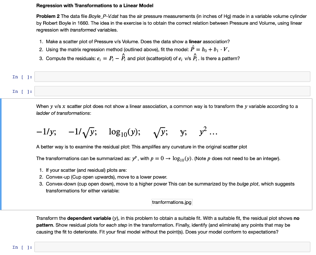 Solved Regression with Transformations to a Linear Model | Chegg.com