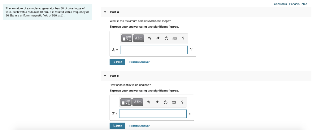 Solved Constants Periodic Table The armature of a simple ac | Chegg.com