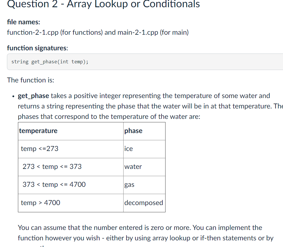 Solved Question 2 - Array Lookup or Conditionals file names: | Chegg.com