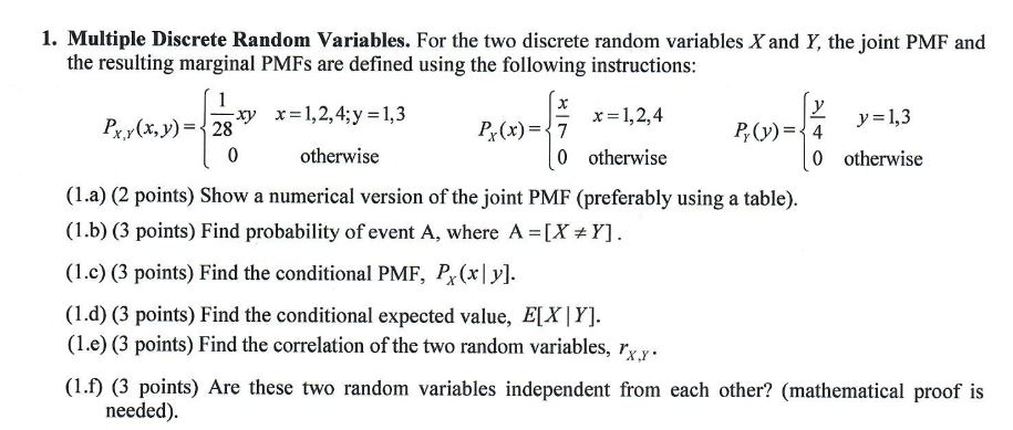 Solved Multiple Discrete Random Variables. For the two | Chegg.com Solved Multiple Discrete Random Variables. For the two | Chegg.com