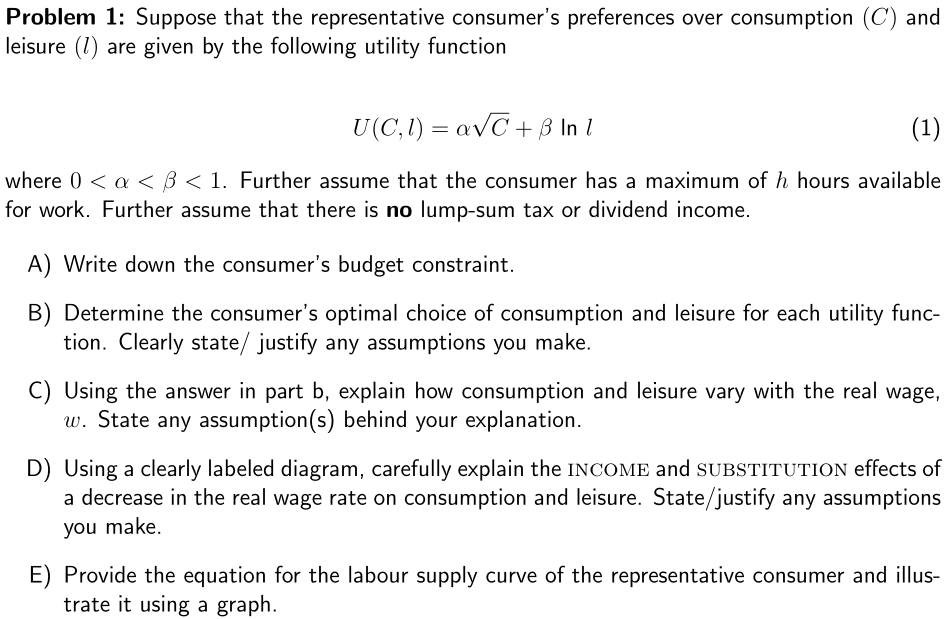 Solved Problem 1: Suppose that the representative consumer's | Chegg.com