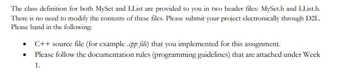 The class definition for both MySet and LList are | Chegg.com