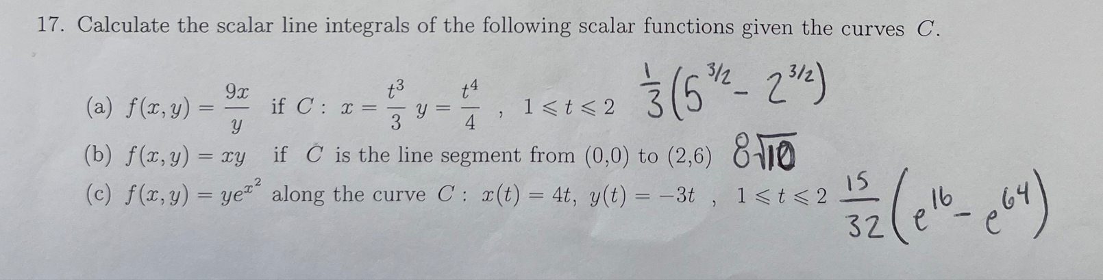 Solved 17. Calculate the scalar line integrals of the | Chegg.com