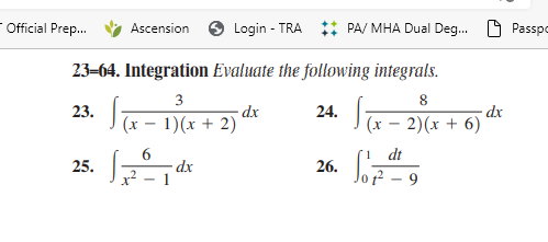 Solved 23=64. Integration Evaluate the following integrals. | Chegg.com