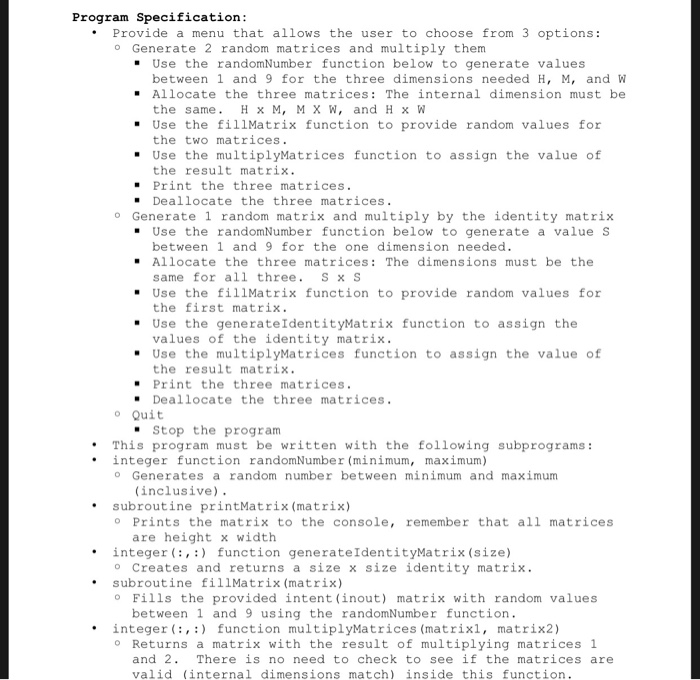 Matrix Multiplication Program Overview: This program | Chegg.com