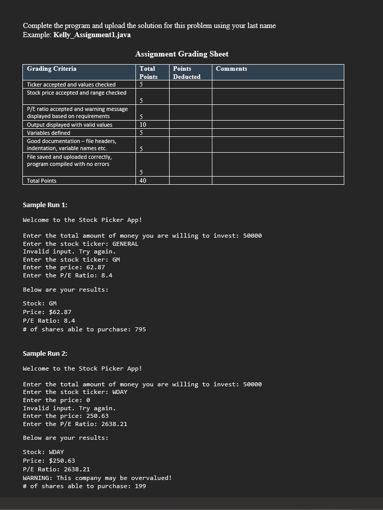 Solved CS 2163 JAVA Assignment 1 Assignment worth 40 points | Chegg.com