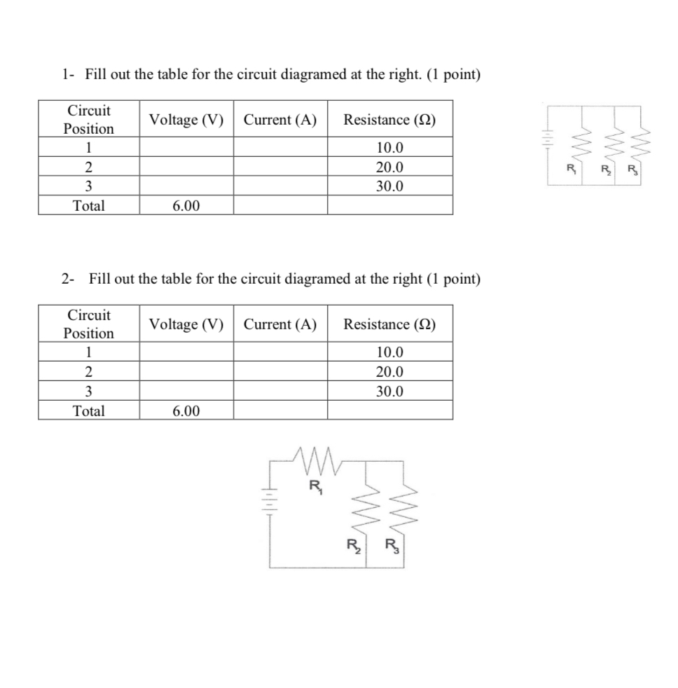 Solved 1- Fill out the table for the circuit diagramed at | Chegg.com Solved 1- Fill out the table for the circuit diagramed at | Chegg.com