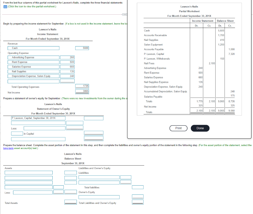 Solved From the last four columns of this partial worksheet | Chegg.com