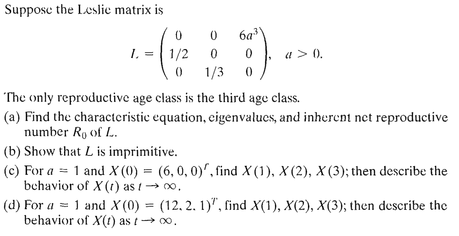 Solved Suppose the Leslie matrix is | Chegg.com