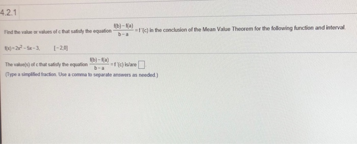 Solved 42.1 Find the value or values of c that satisfy the | Chegg.com