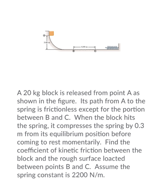 Solved 3.00 m 600m A 20 kg block is released from point A as | Chegg.com