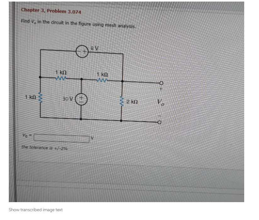 Solved Chapter 3, Problem 3.074 Find V. in the circuit in | Chegg.com
