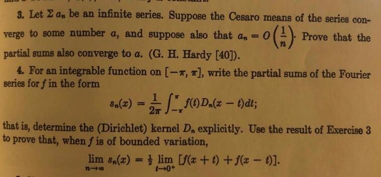 Solved 3. Let Σan be an infinite series. Suppose the Cesaro | Chegg.com