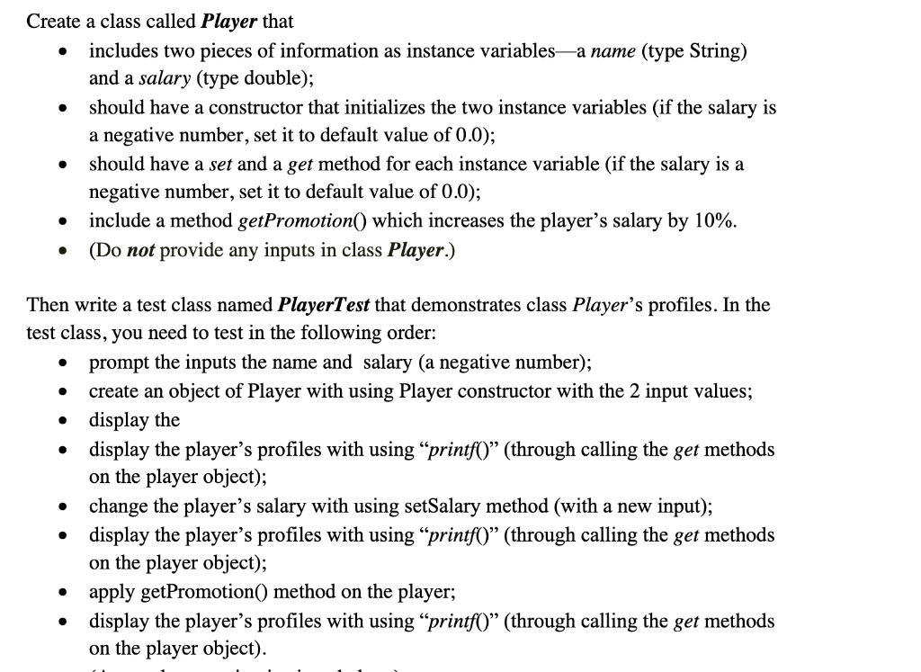 Solved Create a class called Player that includes two pieces | Chegg.com