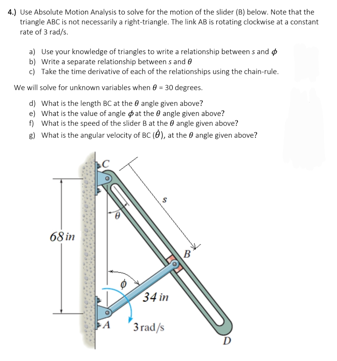 Solved Use Absolute Motion Analysis to solve for the motion | Chegg.com
