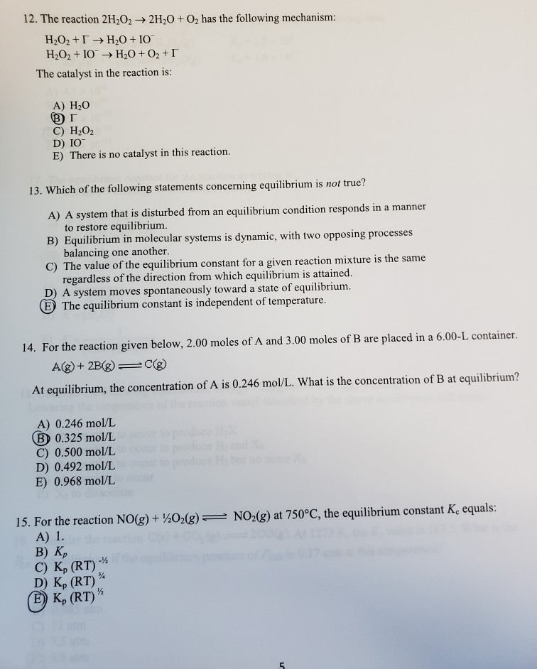 Solved 12. The reaction 2H,02 → 2H2O + O, has the following | Chegg.com
