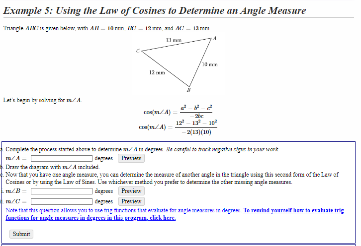 Solved Example 5: Using the Law of Cosines to Determine an | Chegg.com