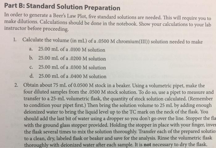 Solved Part B: Standard Solution Preparation In order to | Chegg.com