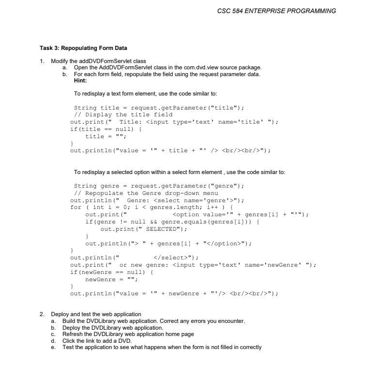 Csc 584 Enterprise Programming Lab 6 Servlet 3 Post 