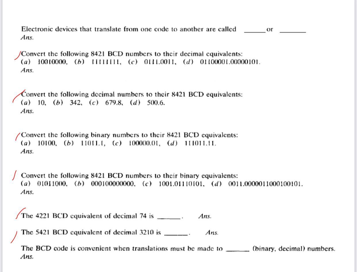 Solved or Electronic devices that translate from one code to | Chegg.com