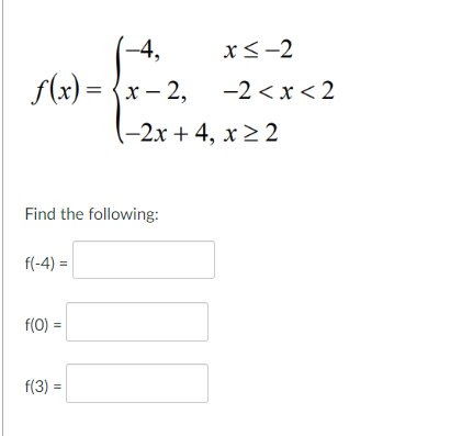 Solved f(x)=⎩⎨⎧−4,x−2,−2x+4,x≤−2−2 | Chegg.com