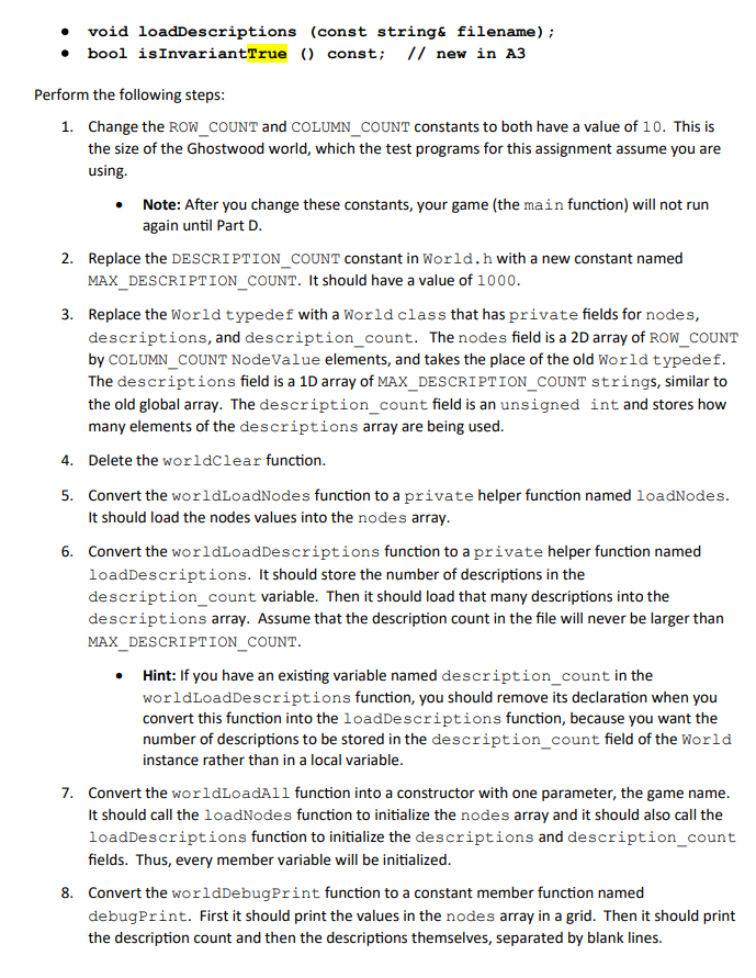 Solved Part B: Refactor World into a Class [please use C++ | Chegg.com Solved Part B: Refactor World into a Class [please use C++ | Chegg.com
