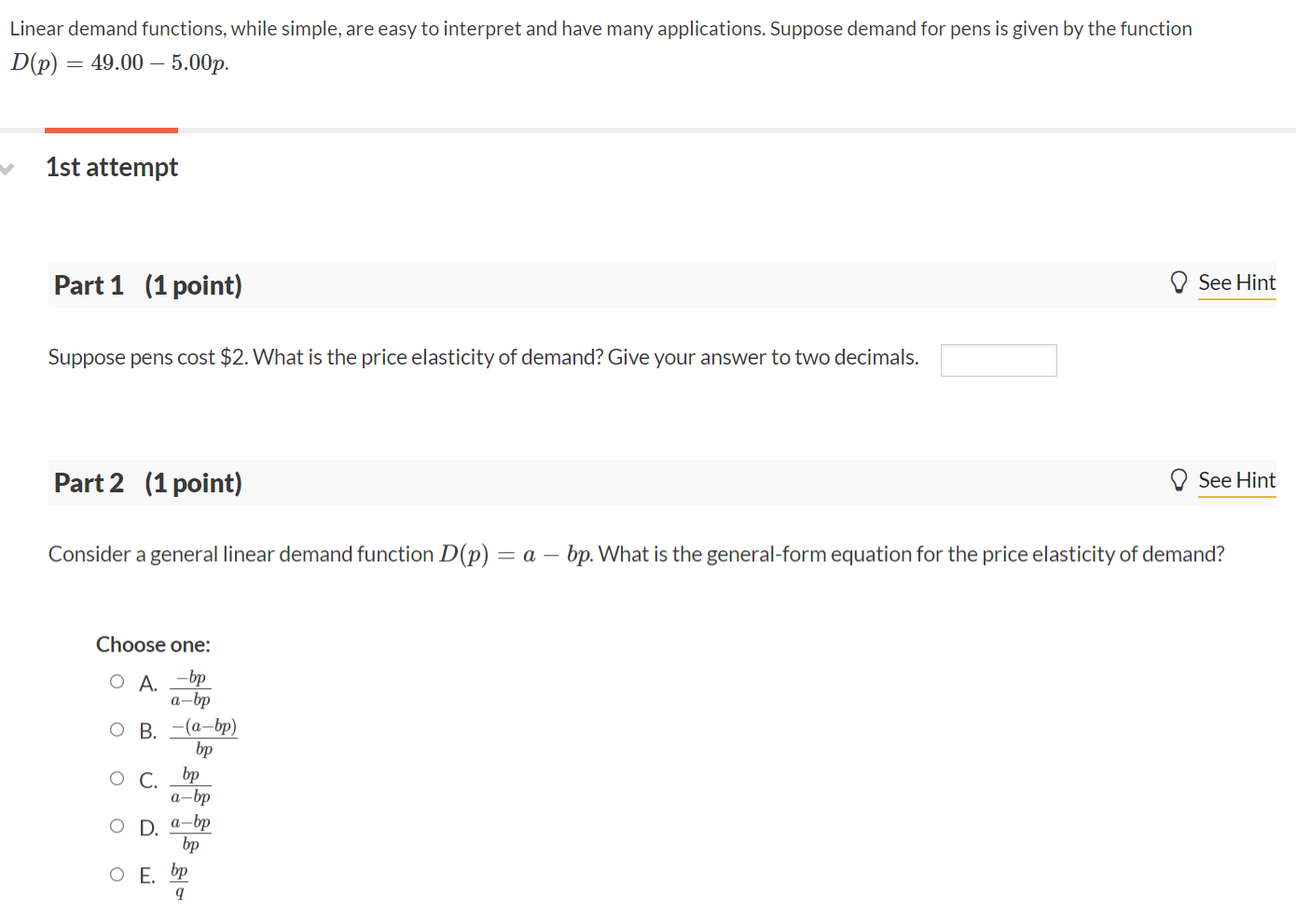 Solved Linear demand functions, while simple, are easy to | Chegg.com