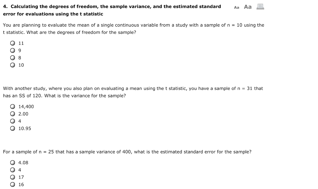 Solved Aa Aa E 4. Calculating the degrees of freedom, the | Chegg.com Solved Aa Aa E 4. Calculating the degrees of freedom, the | Chegg.com