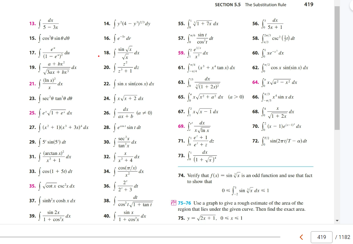 Solved 13. ∫5−3xdx 14. ∫y2(4−y3)2/3dy 55. ∫0131+7xdx 56. | Chegg.com