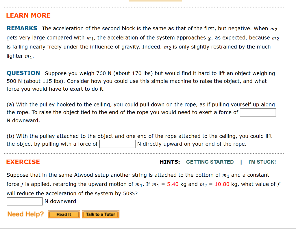 Solved LEARN MORE REMARKS The acceleration of the second | Chegg.com